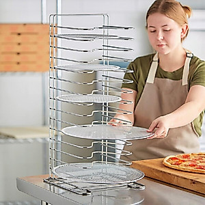 TrueCraftware- 15 Tier Chrome Plated Pizza Pan Rack- Pizza Pan Rack Holder Safe Sturdy 15- Slot Pizza Pan Rack for Pizza Pan Pizza Trays Pizza Screens for Home Kitchen Restaurant Catering