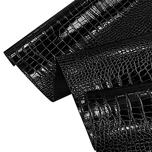 12" x 53" Glossy Embossed Crocodile Texture Faux Leather Roll Synthetic Leather Crafts Fabric for Wallets Keychains Handbags Making Sewing Crafts Material (Black)