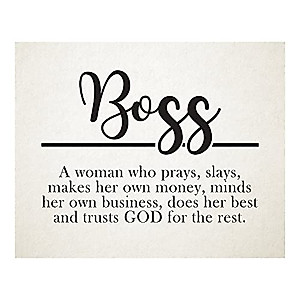 Boss-Woman Who Prays, Slays, Trusts God -Inspirational Wall Art Print, Modern Typographic Christian Wall Art Decor for Home Decor, Office Decor, Studio & Work Decor, Great Gift,Unframed - 10x8"