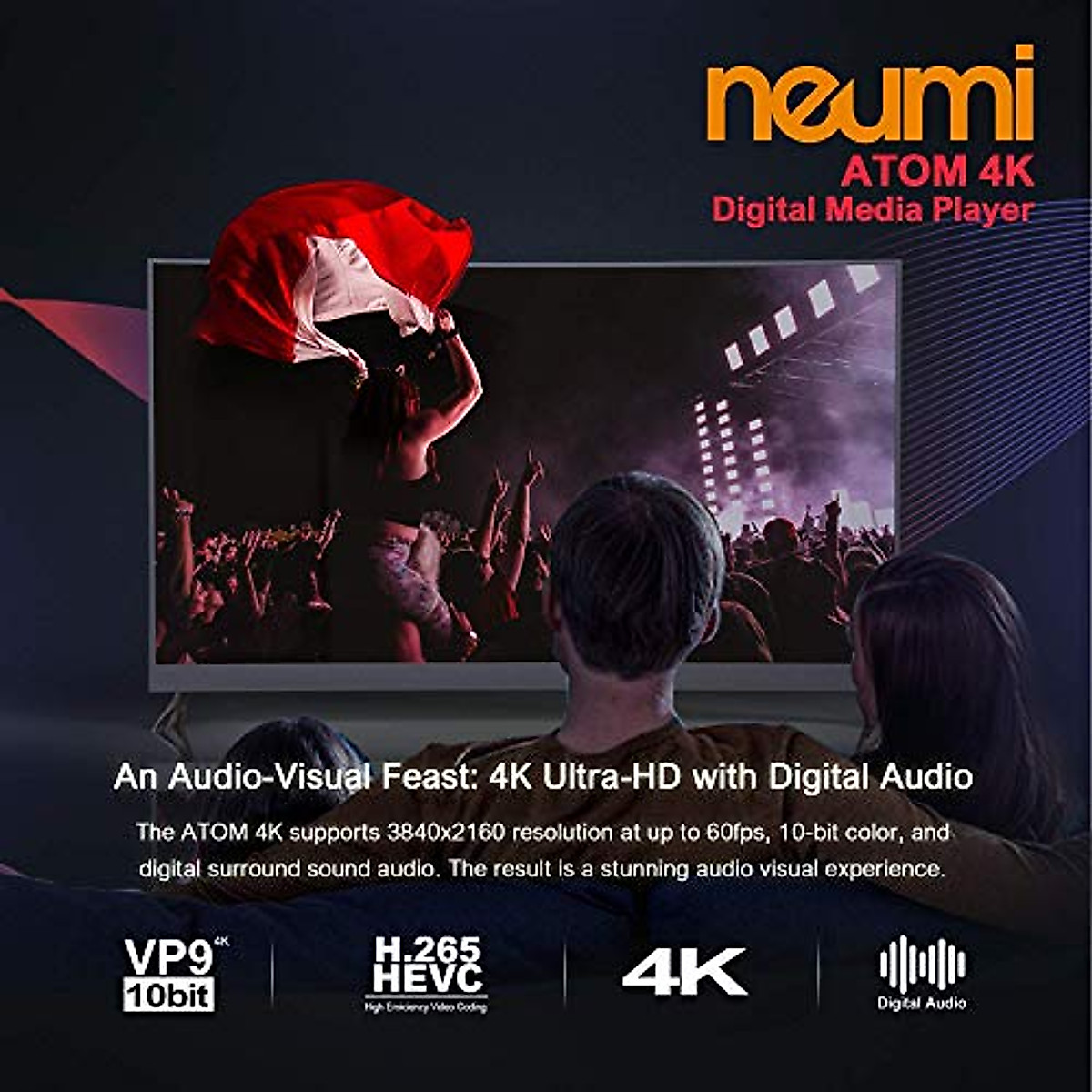NEUMI Atom 4K Ultra-HD Digital Media Player for USB Drives and SD Cards - Plays 4K/UHD 60fps Videos, HEVC/H.265, HDMI and Analog AV, Automatic Playback and Looping Capability (Renewed)