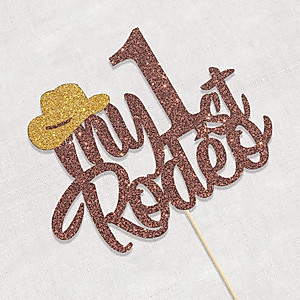 KakaSwa My 1st Rodeo Cake Topper, Shining Cowboy Cowgirl Theme Party Supplies, Western Kids First Rodeo Party / Baby Shower Decor, Brown, Brown3