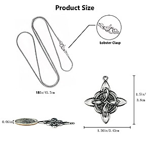 Ltiomert Ann Claridge Witches Knot Necklace, with 18" Snake chain, Witch's Star the Magic Knot Wiccan Pendant 4-Pointed Celtic Star Charm Triquetra Wicca Magick Pure Stainless