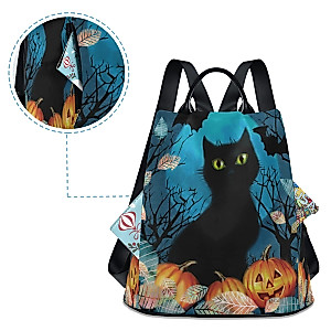 ALAZA Halloween Cat Pumpkin Lovely Women Backpack Anti Theft Back Pack Shoulder Fashion Bag Purse