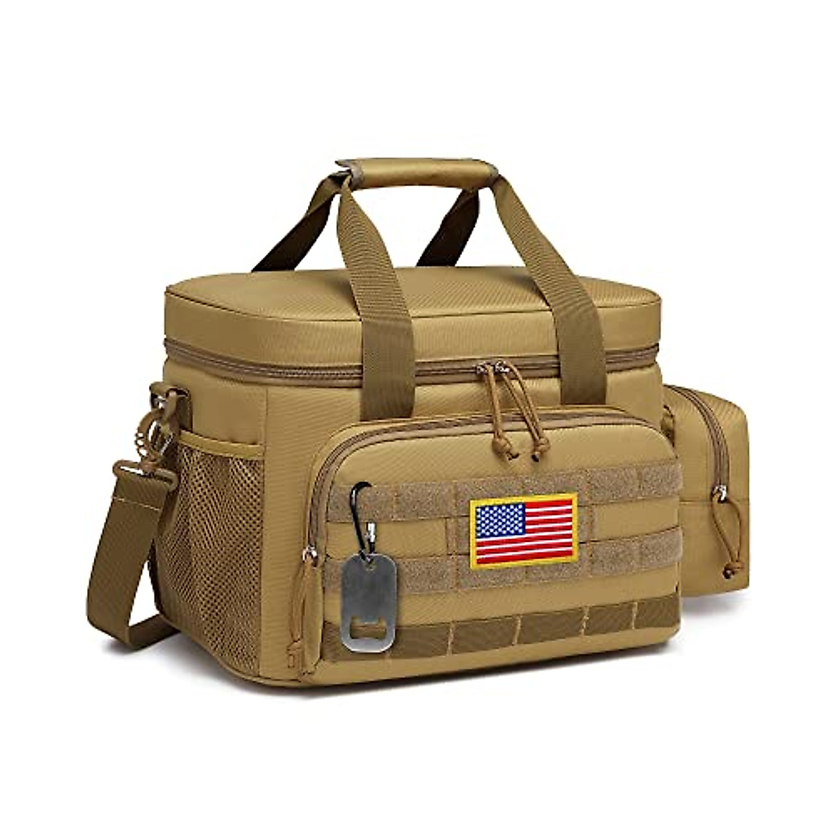 TACTICISM Tactical Lunch Box for Men, 30 Cans Leakproof Lunchbox, Insulated Lunch Bag Adult, Portable Soft Cooler Bag with Detachable MOLLE Pouch for Camping Fishing Beach Picnic Work, Brown