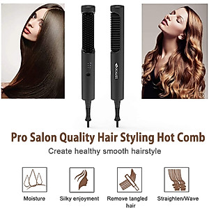 Hair Straightener Brush,Ocaliss Heated Ionic Hair Straightening Brush Flat Iron for Smooth Frizz-Free Silky Hair with 20S Fast Heating, 3 Temp Settings, Anti-Scald Hot Brush for Styling