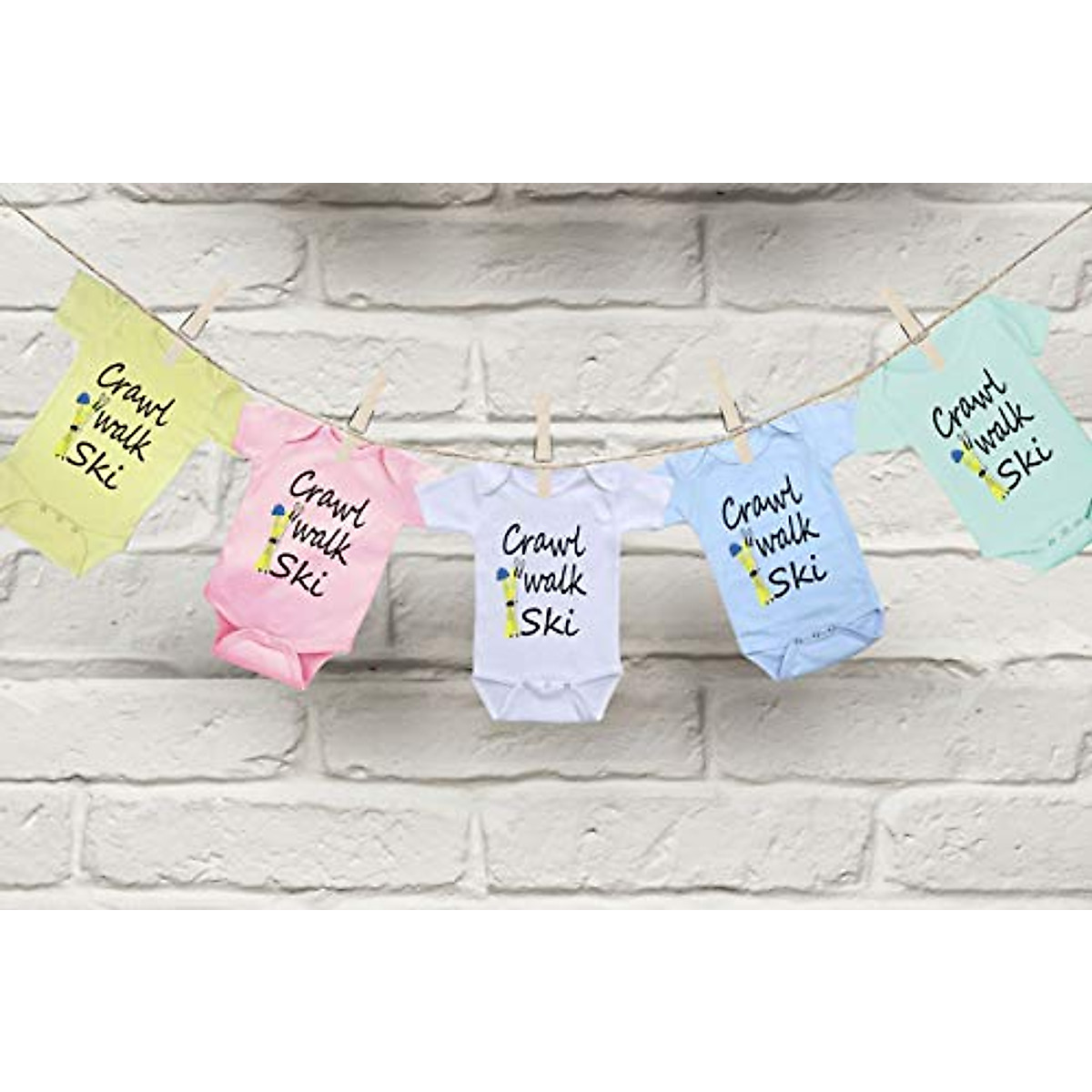 Crawl Walk Ski -Cute Snow Skiing winter sports Baby bodysuit onesie & bib Set