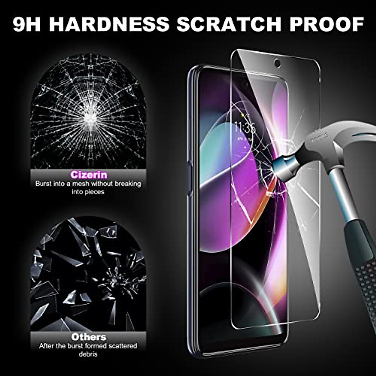 Cizerin 4 Pack Screen Protector for Motorola Moto G 5G 2022-2 Pack Tempered Glass Screen Protector and 2 Pack Camera Lens Protector - Shatter Proof- HD Clarity