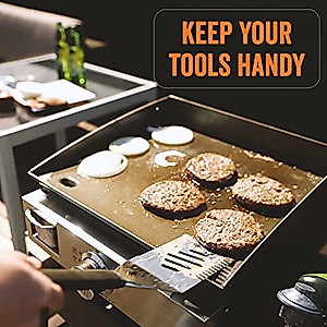 Yukon Glory Universal Portable Grill Table/Flat Top Grill Griddles Stand with Built in Grill Caddy - Designed to Fit Tabletop Blackstone Griddle & Many Others - Outdoor Cooking Camping & Tailgating