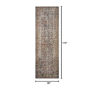 Loloi Amber Lewis Billie Collection, Ink & Salmon 2'-6" x 9'-6" Area Rug – Antique & Distressed Accent Rugs for Living Room, Bedroom, Entryway & Hallway, No Shed High Traffic Area Home Decor Rug