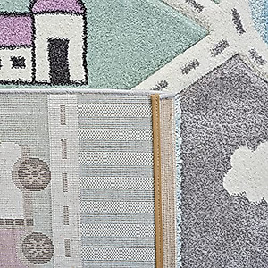 Safavieh Carousel Kids Collection 4' x 6' Grey/Light Blue CRK193F Neighborhood Nursery Playroom Area Rug