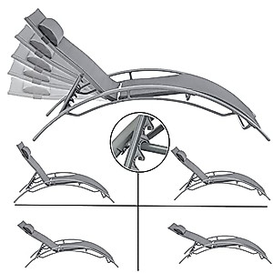 Tappio 2Pcs Chaise Lounge Chair Set, Patio Lounge Chairs for Outside Pool, Patio Chair with Adjustable Backrest for Outside in Swimming Pool, Beach Chaise Lounge Outdoor Recliner with Arm, Grey