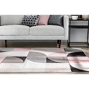 Well Woven Good Vibes Margot Blush Pink Modern Geometric Boxes & Lines 3D Textured 3'11" x 5'3" Area Rug