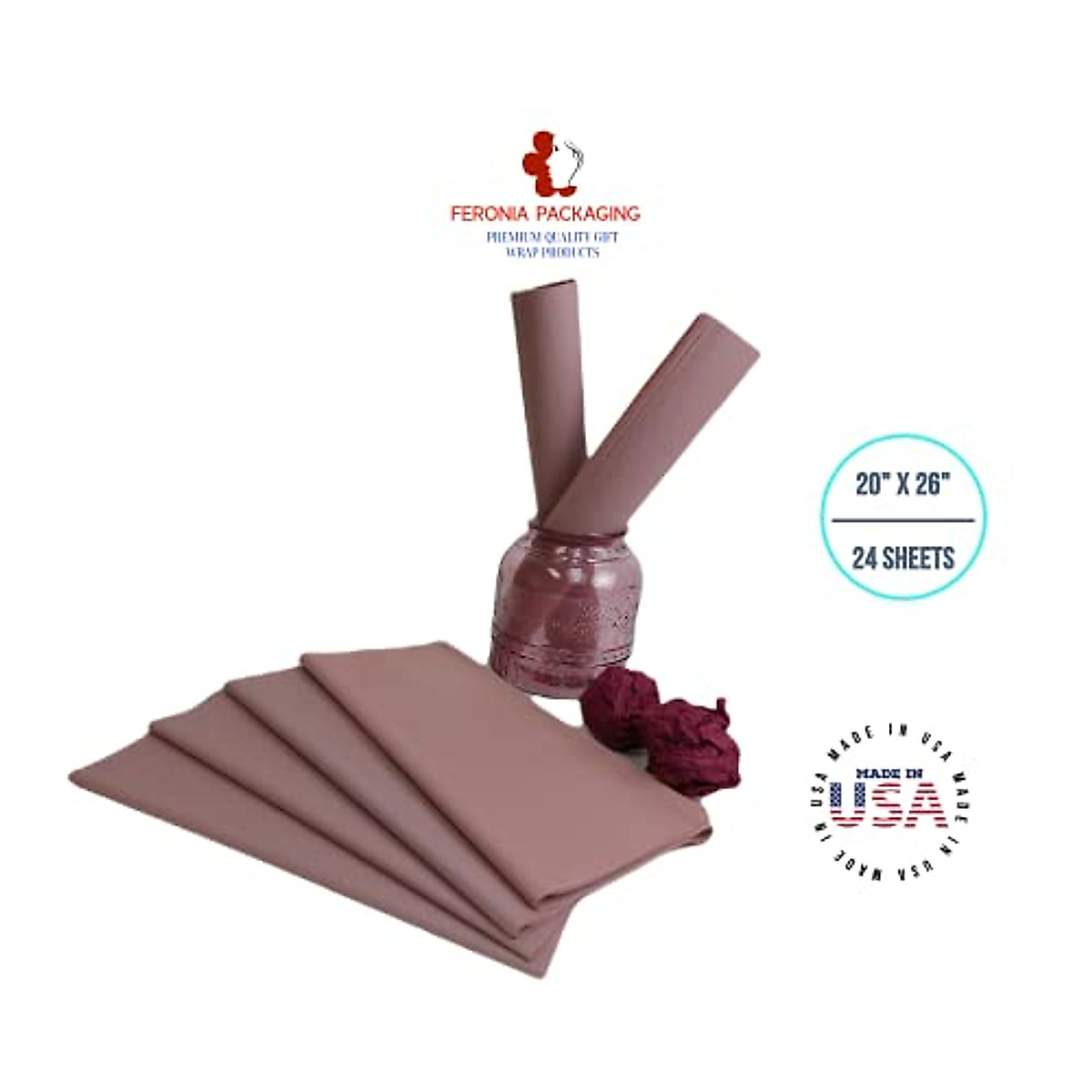 Rose Gold Tissue Paper Squares, Bulk 24 Sheets, Premium Gift Wrap and Art Supplies for Birthdays, Holidays, or Presents by Feronia packaging, Large 20 Inch x 26 Inch