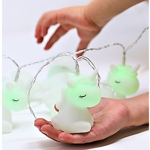 MiniOwls Unicorn LED String Lights. Multicolor Fun for Kid’s Bedroom and Playroom. 10 Soft Silicone Covers. Battery Operated (NOT Included) Ideal for Toy Storage Hammock 5.4 ft Long