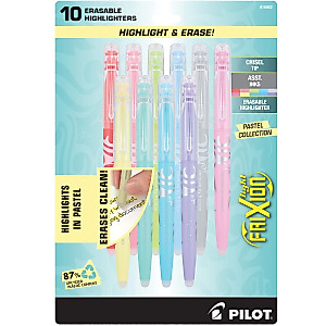 PILOT FriXion Light Pastel Collection Erasable Highlighters, Chisel Tip, Assorted Color Inks, 10-Pack
