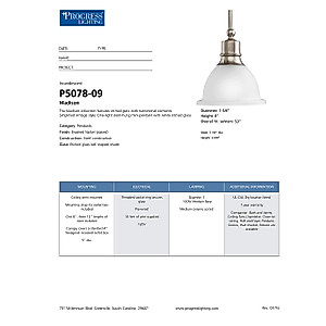 Progress Lighting P5078-09 Madison Pendants, 7-1/2-Inch Diameter x 8-Inch Height, Brushed Nickel