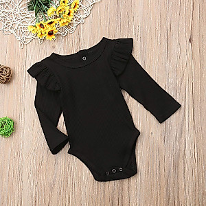 XARAZA Unisex Baby Boy Girl Long Sleeve Ruffle Romper Bodysuit Jumpsuit Tops Sweatshirt Winter Fall Spring Clothes (0-3 Months, Black)