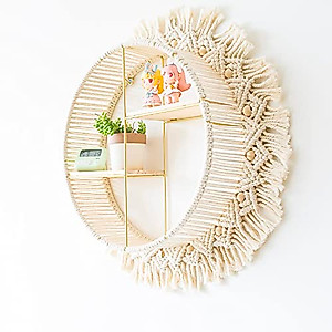 Diocos Boho Round Wall Shelf Macrame Floating Shelf Circle Decorative Storage Shelves Crystal Display Rack