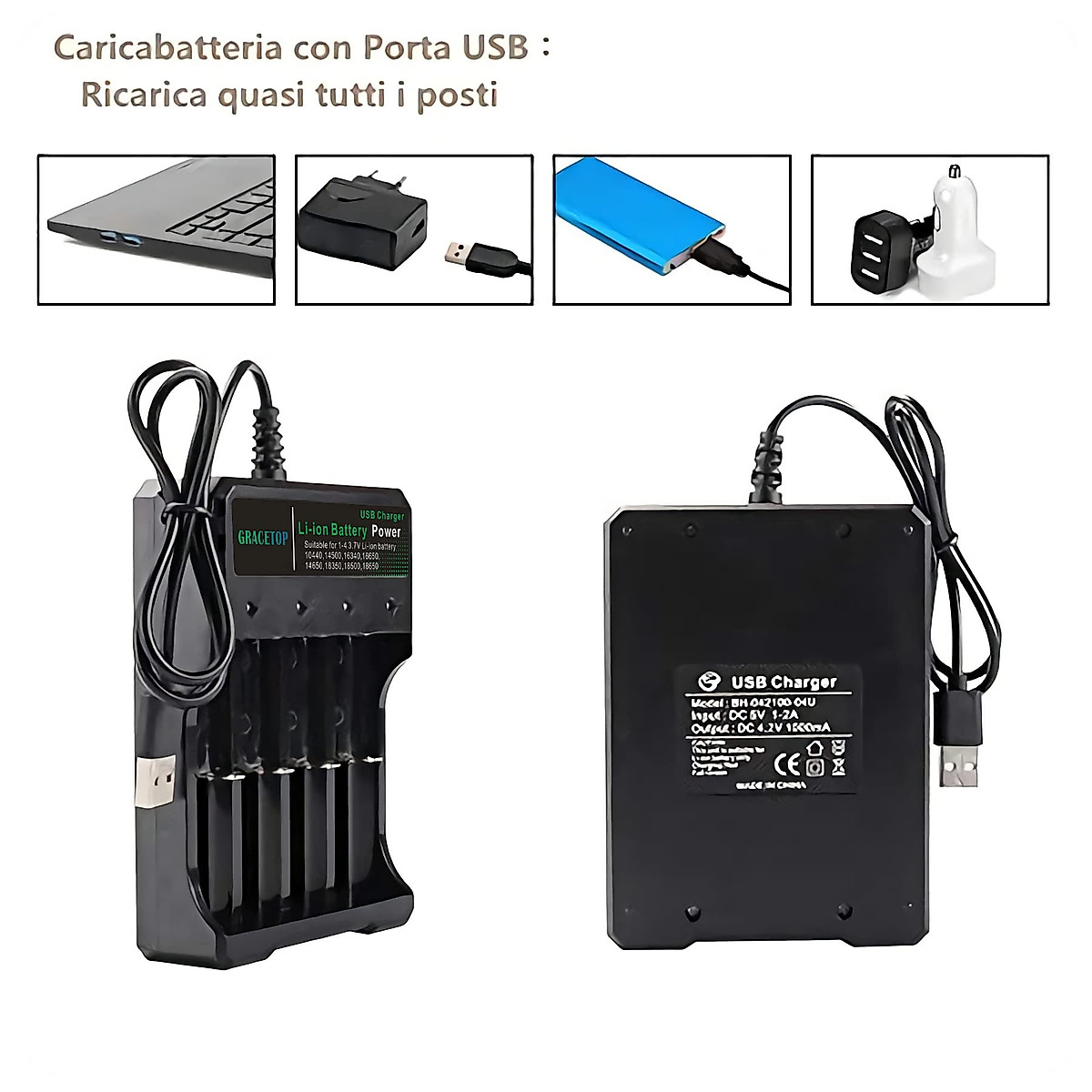 18650 Battery Charger 4 Bay, Universal Battery Charger with 4 Slot Charger for 18650 14500 18500 16350 Li-ion Rechargeable Batteries (No Battery)