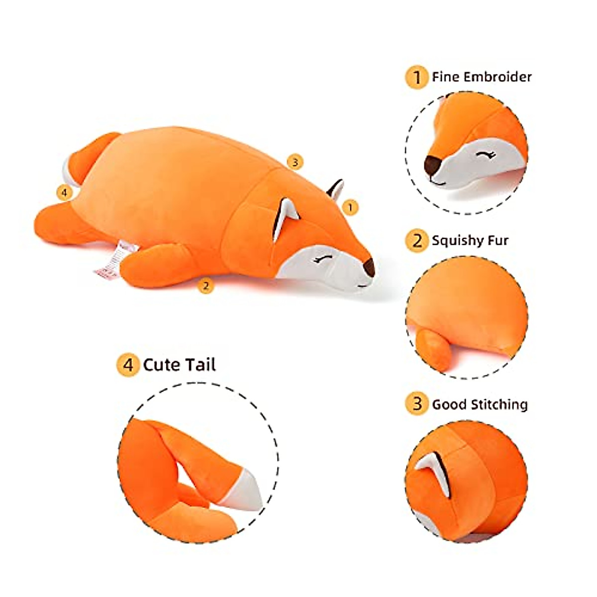 Niuniu Daddy Fox Stuffed Animals Not Weighted, Cute Big Lying Fox Plush Toy, 18.1in Kawaii Soft Plushies, Hugging Body Pillow for Christmas/Birthday/Party Gifts Presents for Kids Girls Boys Adults