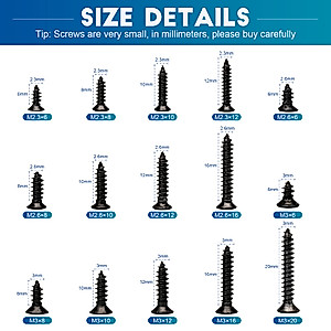 NINDEJIN Phillips Flat Head Mini Screws Set M1.4/1.7/2/ 2.5/3 Computer Laptop Notebook Screws Kit + M2.3/ M2.6/ M3 Tapping Screws Assortment Kit (720pcs Laptop Screws + 450pcs Tapping Screws)