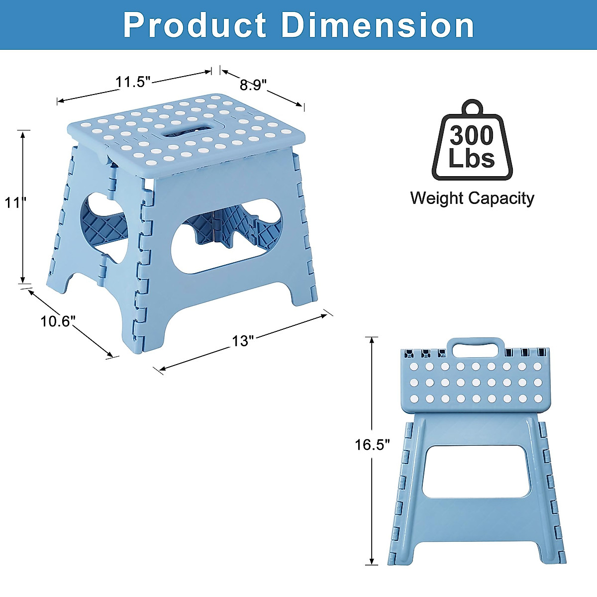 VECELO Folding Step Stool 11 Inch, Non-Slip Surface Portable Foldable 1 Step Stool with Carry Handle, Heavy Duty to Support Kids/Toddler/Adults for Living Room, Kitchen, Bathroom, Blue