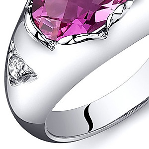PEORA Created Pink Sapphire Ring in Sterling Silver, Contoured Signet Design, 2.50 Carats Oval Shape 9x7mm, Comfort Fit, Size 8