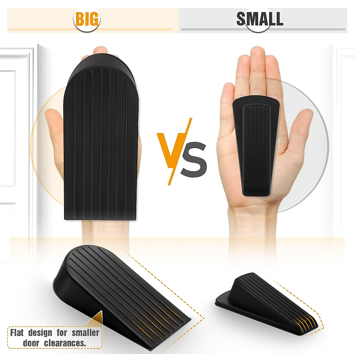 Crosize Black Extra Large Door Stopper, High 1.9 Inches Big Door Stop for Floor Rubber Doorstop Wedge, Door Gaps and Prevent The Lock-Outs, Floor Sturdy Door Stopper for Heavy Duty Door Bottom of Door