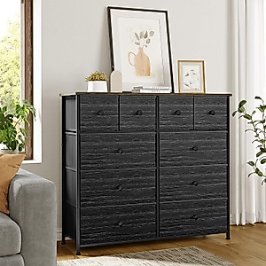 REAHOME 10 Drawer Dresser for Bedroom Fabric Storage Tower Wide Black Dresser with Wood Top Sturdy Steel Frame Storage Organizer Unit for Living Room Hallway Entryway Closets Nursery (Charcoal Black)