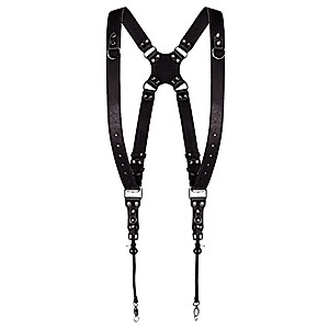 Camera Strap Accessories for Two-Cameras – Dual Shoulder Leather Harness – Multi Camera Gear for DSLR/SLR Black ProInStyle strap by Coiro
