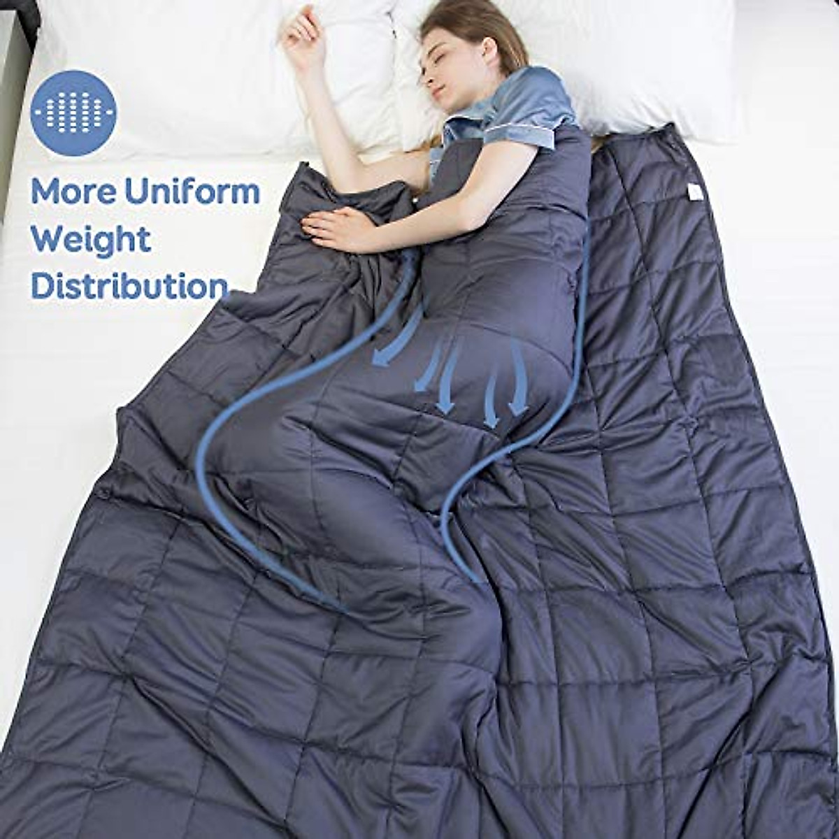 BUZIO Weighted Blanket 25 lbs for Adults 240-280 lbs (Diamond Pattern), Heavy Blanket with Oeko-TEX Standard Cotton Fabric and Premium Glass Beads (60 x 80 inches), Light Grey