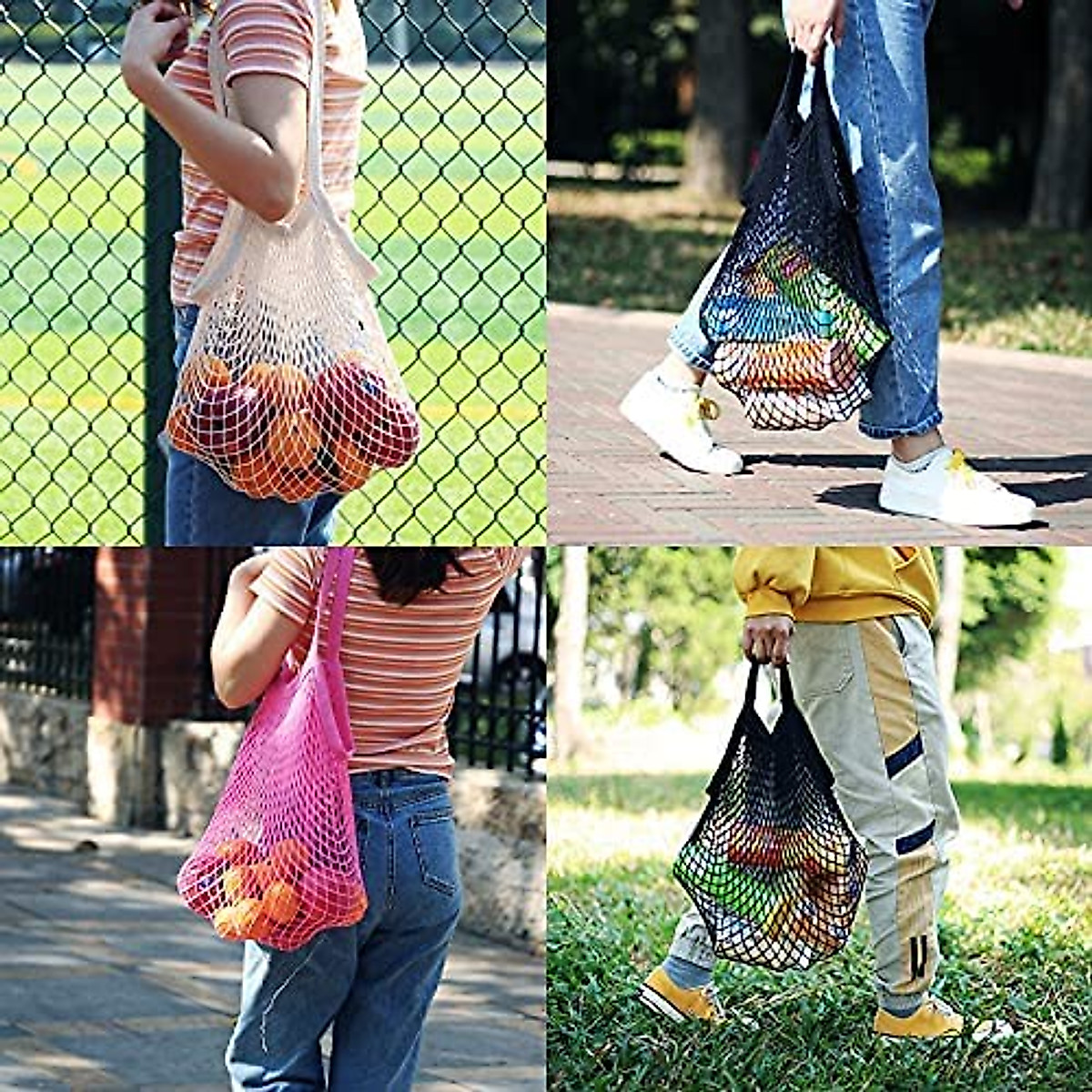 2 Pack RETong Organic 100% Cotton Reusable Washable Mesh Grocery Produce Bags For Fruit and Veggies (black)