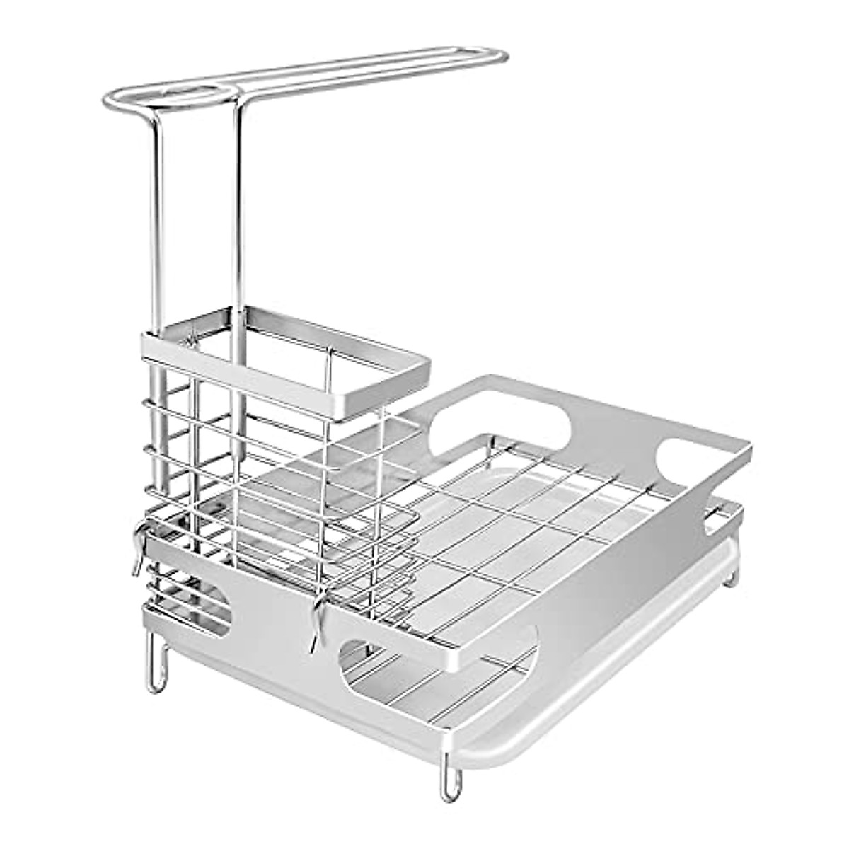 UOIENRT Sink Caddy Kitchen Sink Organizer, Brushed Stainless Steel Sponge Holder for Sink Kitchen Sink Caddy Organizer Dish Rags Brush Scrubber Soap Dispenser Bottle Holder Counter Storage