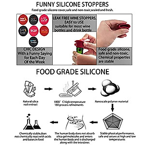 Wine Stoppers 7 Pack Funny Wine Bottle Stoppers Silicone Reusable Leak Proof Air Tight for wine and others wine bottle (Pack of 7)
