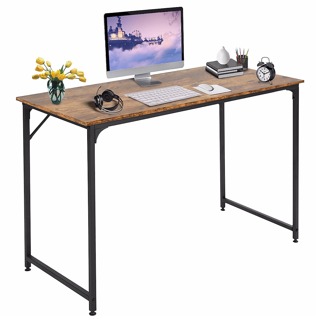 Dopinmin 47 inch Computer Desk Modern Writing Desk,Simple Study Table,Industrial Office Desk,Sturdy Laptop Table for Home Office,Brown