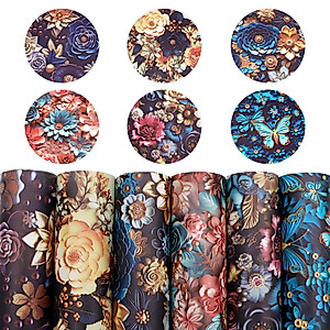 David accessories 6 Pcs 7.7" x 12.9" (20 cm x 33 cm) Flower Printed Faux Leather Fabric Sheets Fabric for DIY Bows Earrings Making Crafts (B)