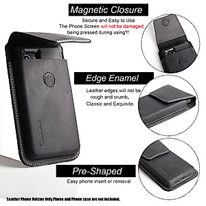 Gentlestache Leather Cell Phone Holster with Belt Clip, Flip Cell Phone Case for iPhone 14 13 Pro, Phone Belt Holder for S22 S21, Universal Cell Phone Pouch for Smartphone, Black