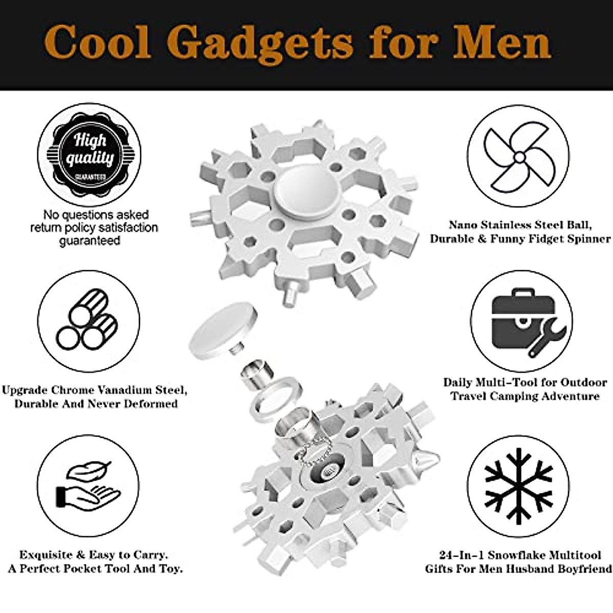 Stocking Stuffers for Men Adults Kids, 24-in-1 Snowflake Multitool, Cool Gadgets for Men, Funny Christmas Gifts for Men, Unique Gifts for Anniversary Husbands, Boyfriends, Teens