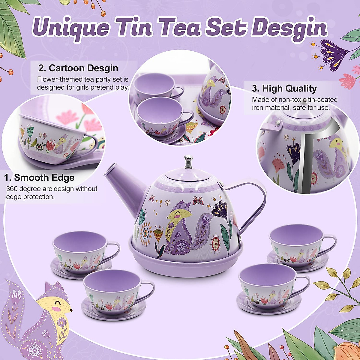 44PCS Tea Set for Little Girls, Kids Pretend Toys Playset, Teapot Dishes Dessert Mini Ice Cream Cart & Carrying Case, Princess Tea Time Kitchen Pretend Play Toys Gift for Toddlers Girls Age 3-8