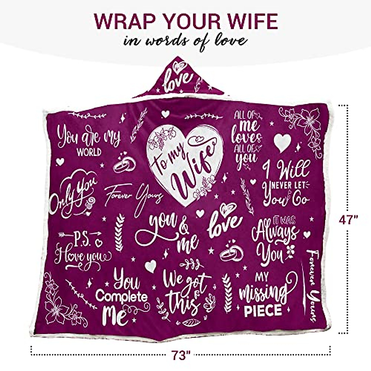 Gifts for Wife - Wife Gifts from Husband - Wife Ideas, Valentines Day Gifts for Her, Birthday Gifts for Wife - Sherpa Fleece Hooded Blanket, Wearable Blanket