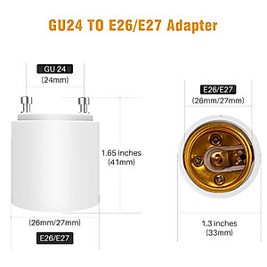 4 Pack JACKYLED GU24 to E26 E27 Adapter, Heat Resistant Up to 392℉ Fire Resistant Converts GU24 Bi-Pin Based Fixture to E26 E27 Standard Screw-in Socket