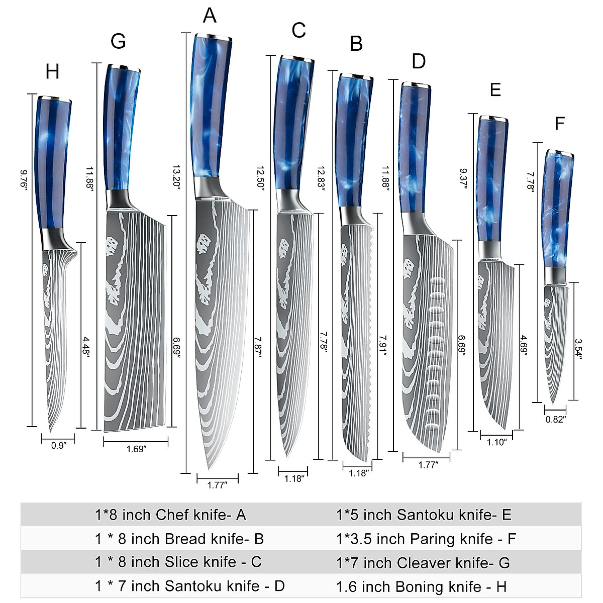 Dfito Chef Knife Sets with Roll Bag, 9 Pieces Professional Knife Set, High Carbon Stainless Steel Kitchen Chef Knife Set, Red Pakkawood Handle, Dishwasher Safe