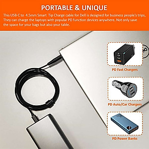 RAINSUNG USB C to Smart Tip Charging Cable for Dell Laptop Charger 45W 65w 90W 4.5mm Connector for Inspiron 11 13 14 17 15 3000 5000 7000-Nylon Braided 1.8m