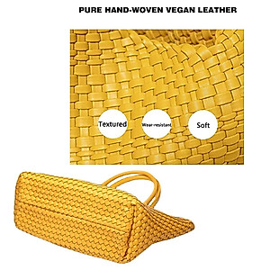 Women Vegan Leather Hand-Woven Tote Handbag Fashion Shoulder Shopper Bag Top-Handle Large Capacity Underarm Bag With Purse
