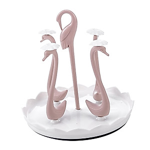 Zerodis Swan Cup Holder with Rotating Drip Tray Plastic Drinking Cup Drainer Stand Rack for Home Mug Dryer Rack with Drip Tray Drying Stand Holder for Kitchen Counter (4 Heads)