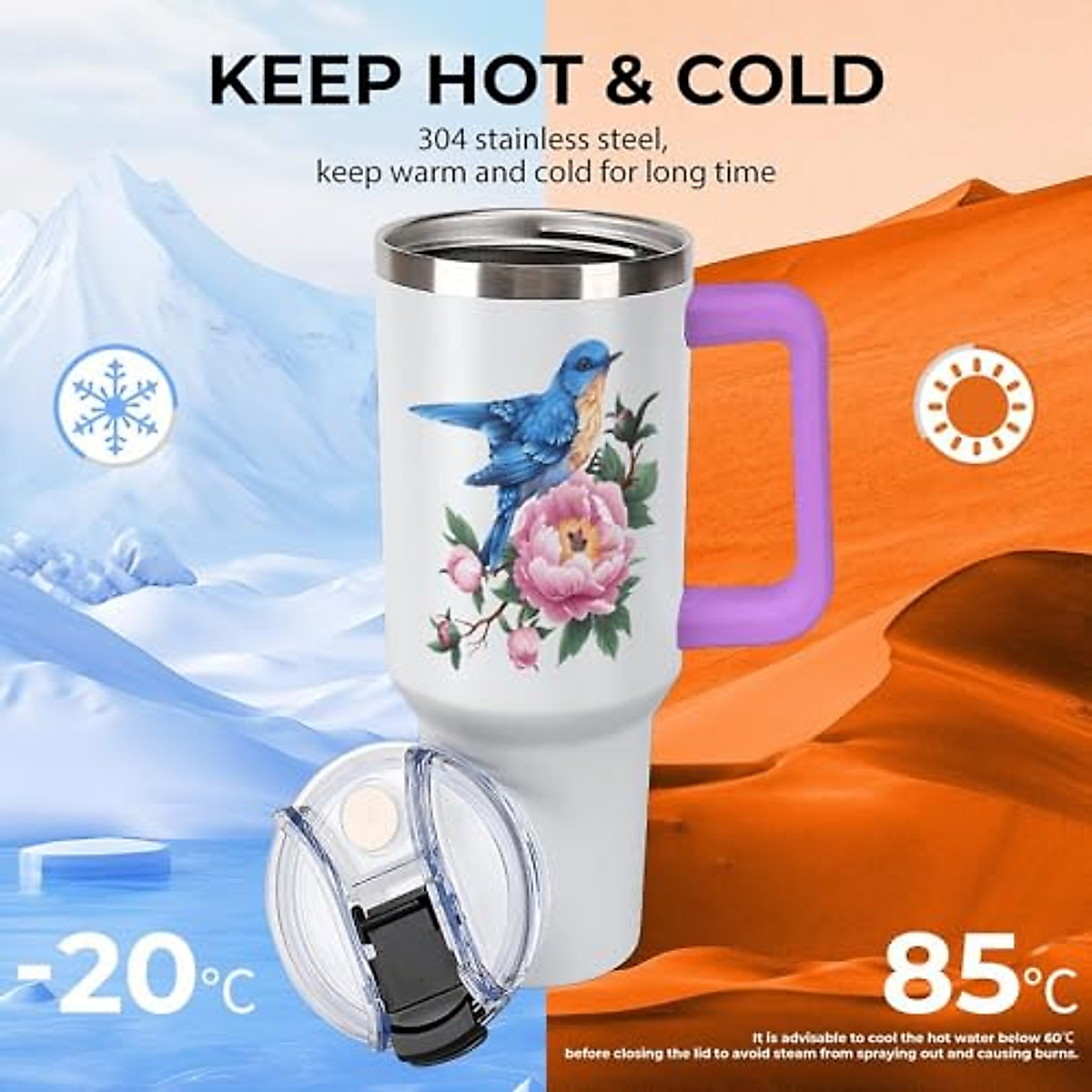 Eastern Bluebird Insulated Tumbler with Lid And Straw Stainless Steel Travel Coffee Mug 40oz Violet-style