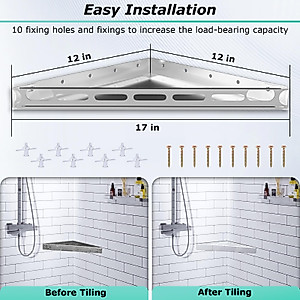 Floating Corner Shower Bench,12"×12"×17" Versatile Versatile Corner Shower Bench Kit, Space Saving, Suitable for Compact Shower Rooms