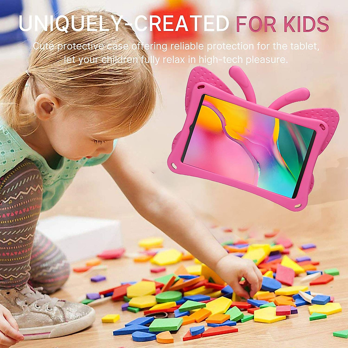 Simicoo Samsung Galaxy Tab A 8.4 Kids case Cute Butterfly Case with Stand for Kids Light Weight EVA Rugged Shockproof Heavy Duty Kids Friendly Full Cover for Samsung Tab A 8.4 2021 2020 (Rose)