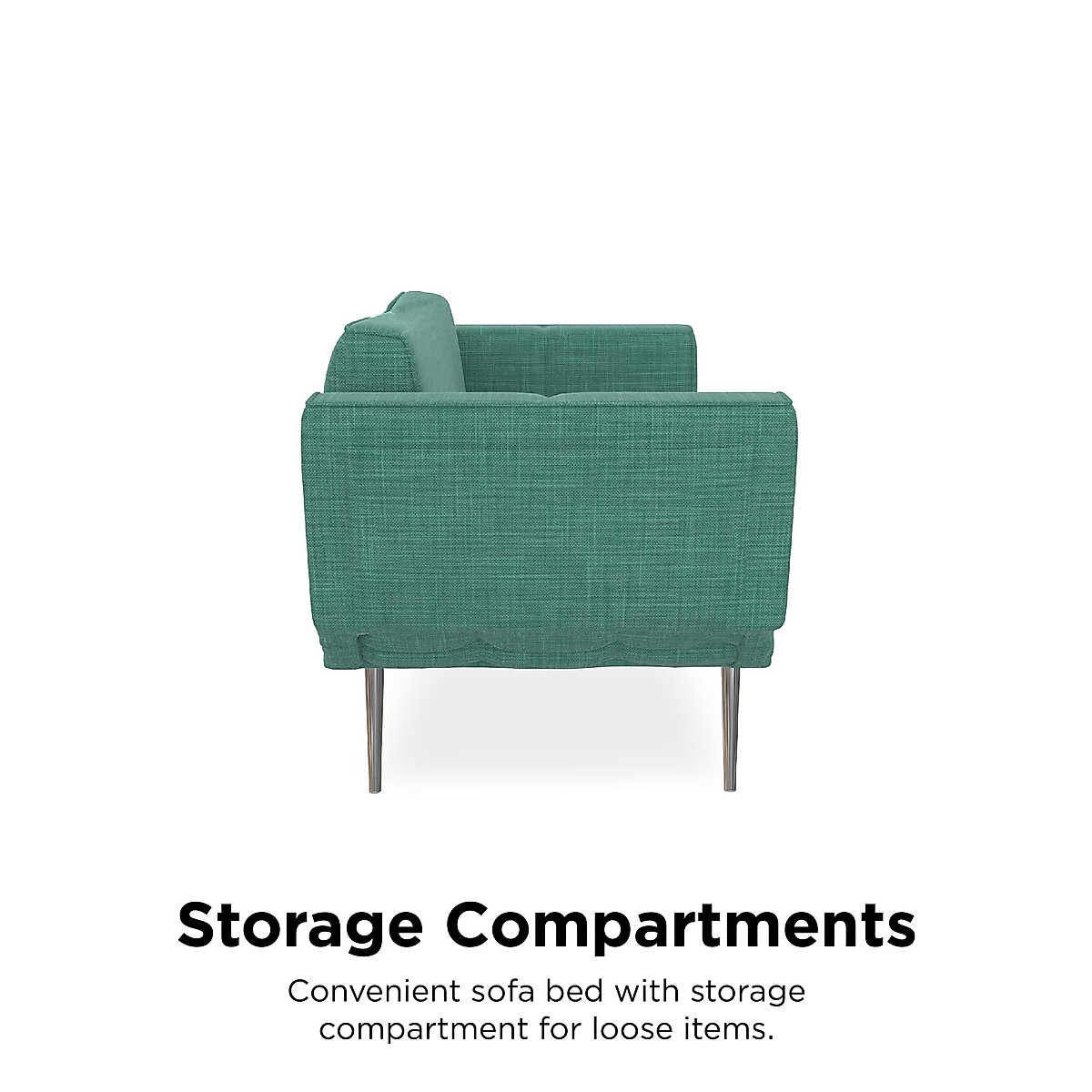 Novogratz Leyla Loveseat with Magazine Storage, Adjustable Sofa Bed Armrests to Convert into a Couch Sleeper, Teal Futon