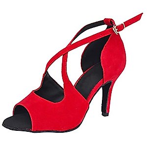 Womens Professional Latin Heels Salsa Body Strap Ballroom Pumps Jazz Heeled Tango Chacha Peep Toe Bachata Shoes7.5CM Heeled SOFE Sole Custom Heel Red US 11